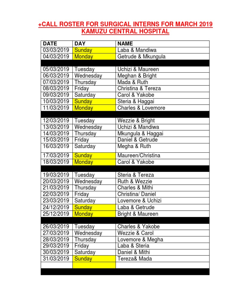 Final Rota For March 2019 | PDF