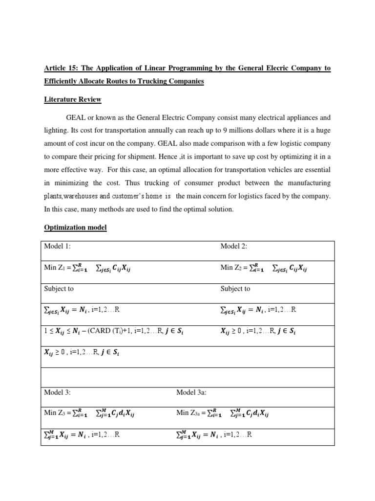 Analysis of Linear Programming Models for Optimizing Transportation ...