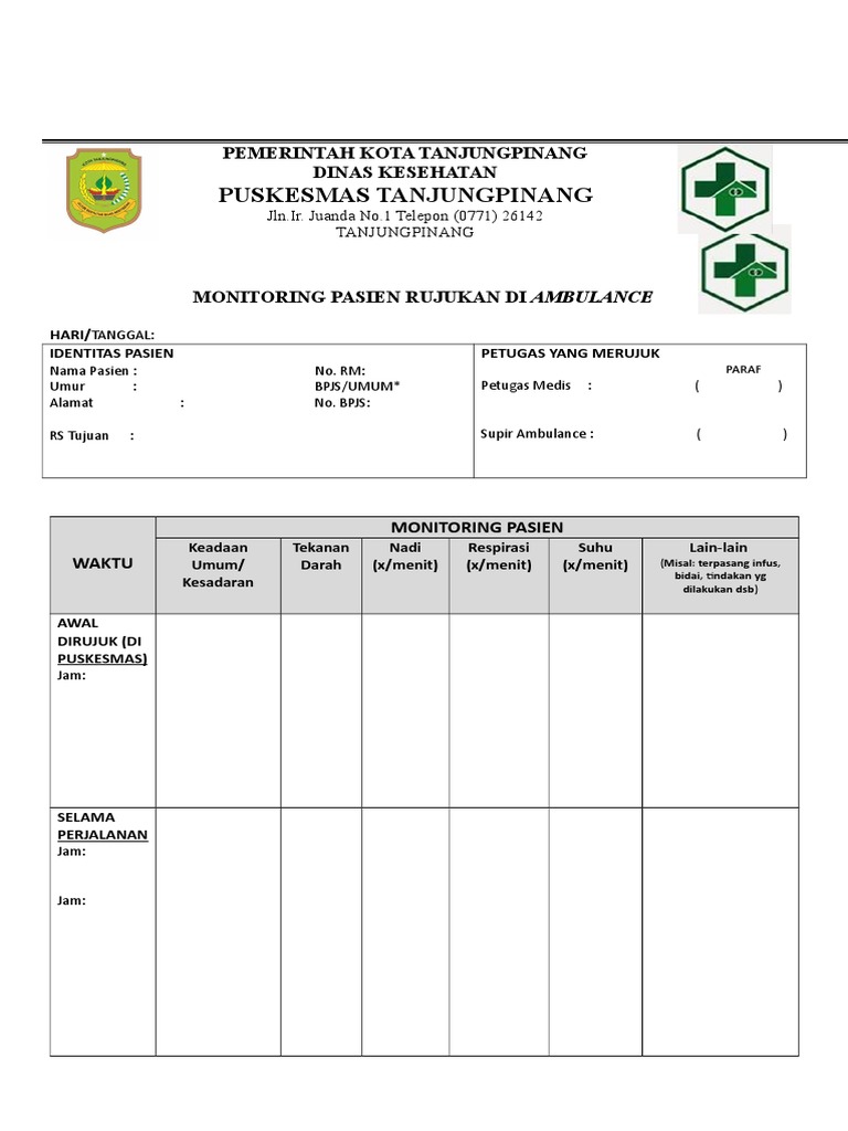 Formulir Monitoring Pasien Rujukan Di Ambulance | PDF