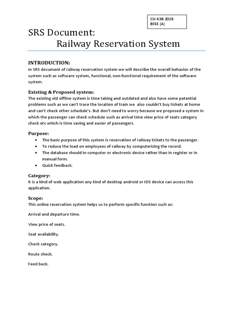 SRS Document Railway | Download Free PDF | Use Case | Operating System