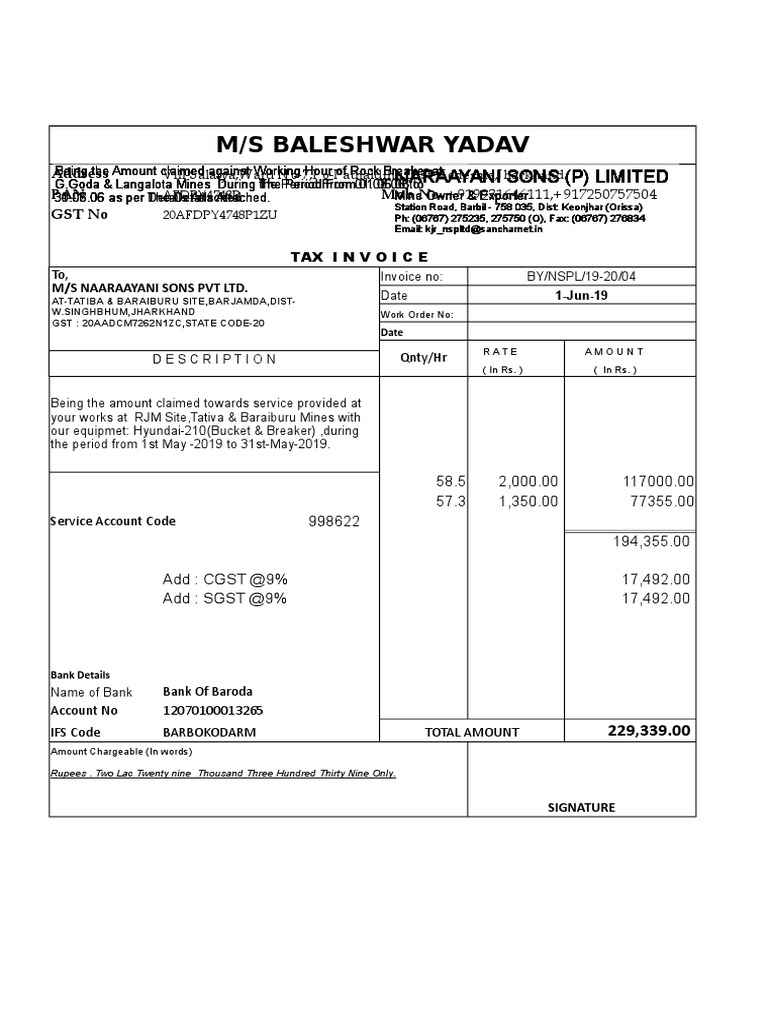 Tax Invoice for Mining Services | PDF | Invoice | Payments