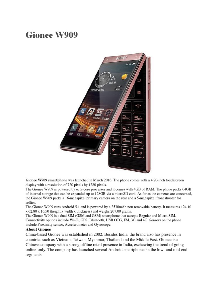 Gionee W909 | Download Free PDF | Smartphone | Subscriber Identity Module