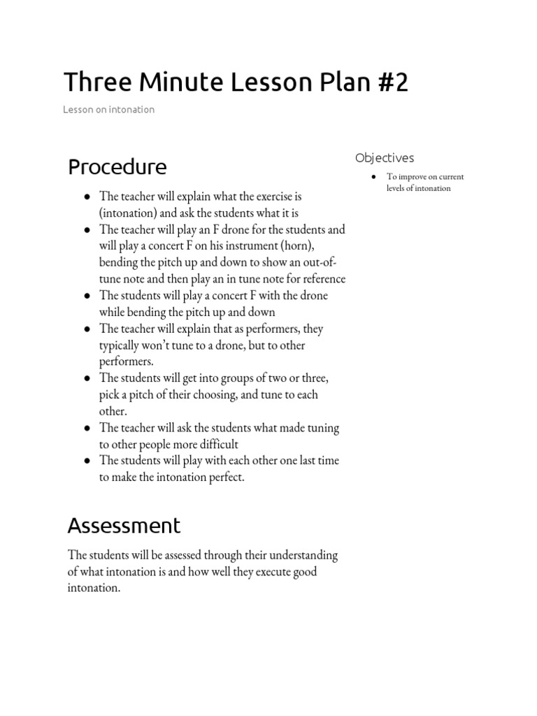 Three Minute Lesson Plan #2: Procedure | PDF | Elements Of Music ...