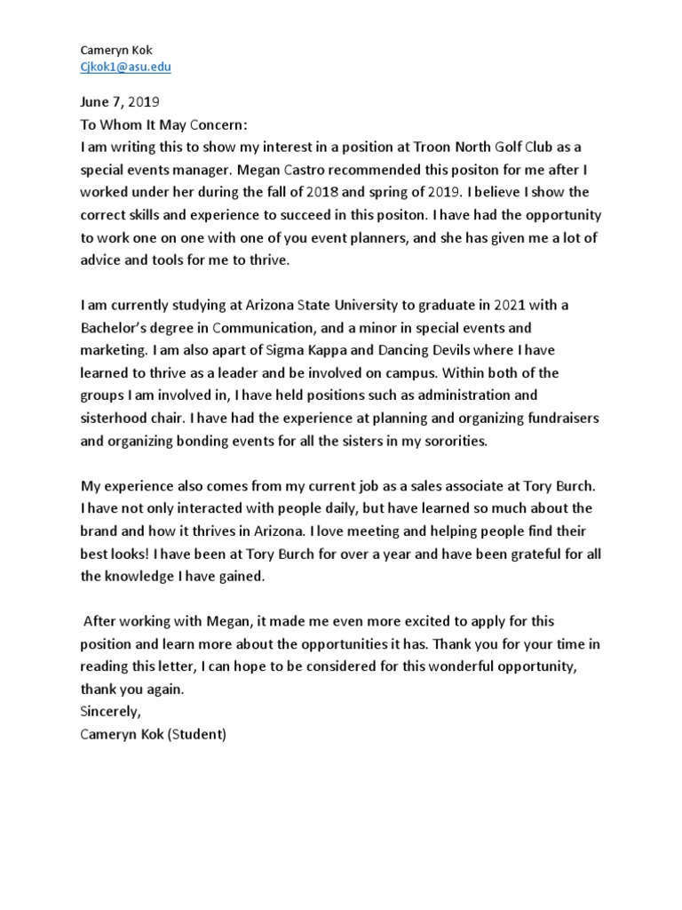 Real Cover Letter | PDF