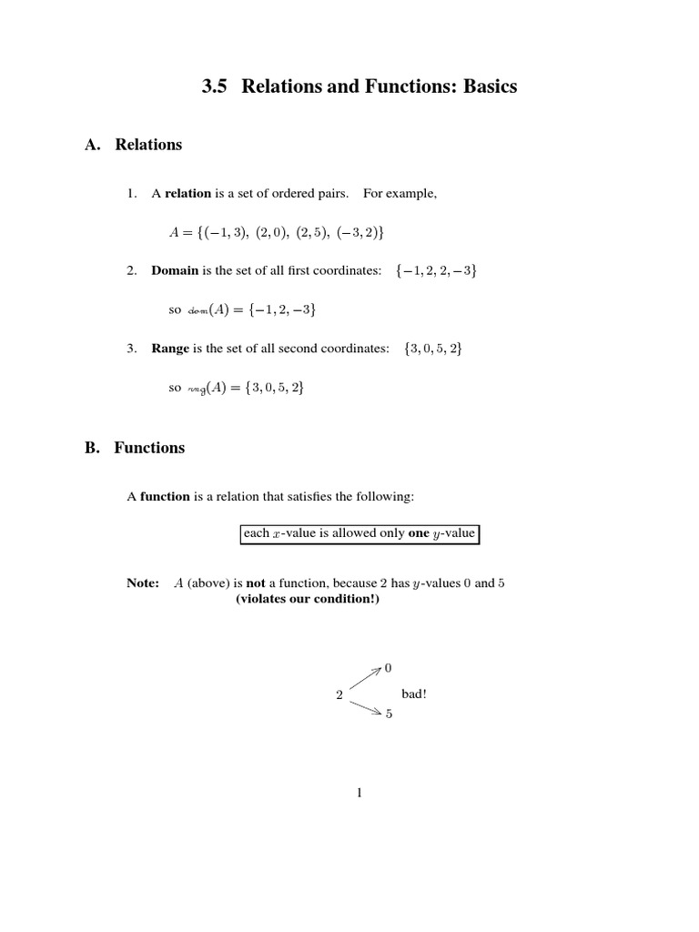 3.5 Relations and Functions: Basics | PDF | Function (Mathematics ...