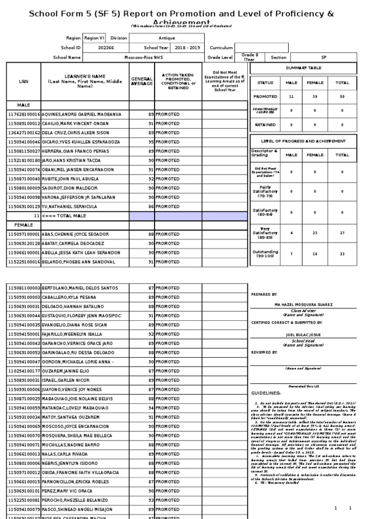Grade 8 Promotion Report | PDF