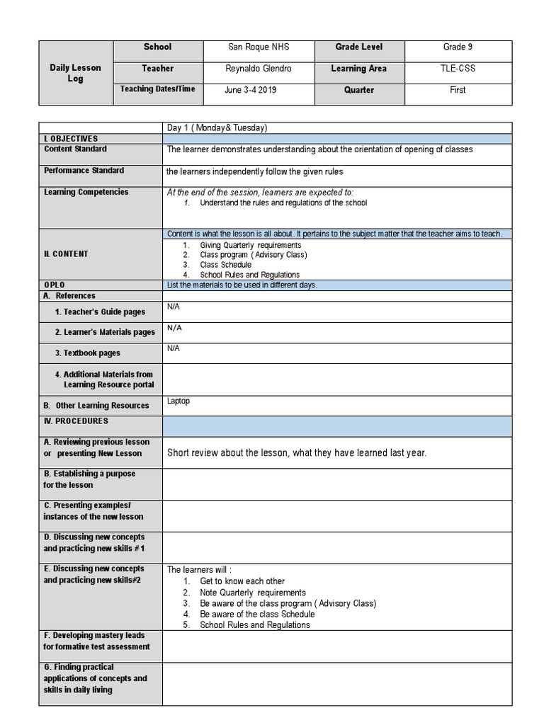 DLP For Opening of The Class | PDF | Teachers | Learning