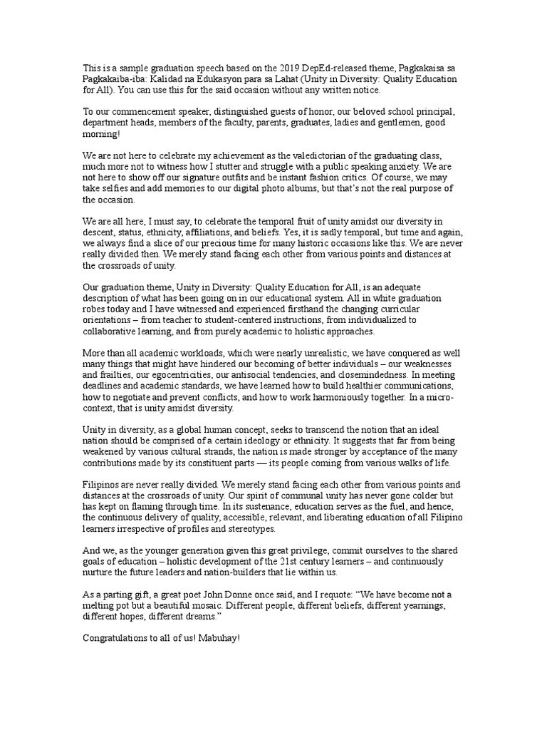 This Is A Sample Graduation Speech Based On The 20 | PDF ...