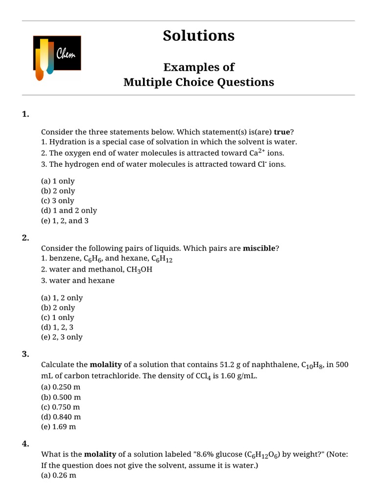 Sample Questions - Chapter 14 | PDF | Solution | Chemistry