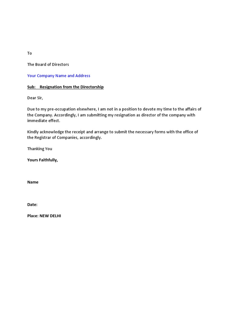 Resignation Letter Director - Sample | PDF