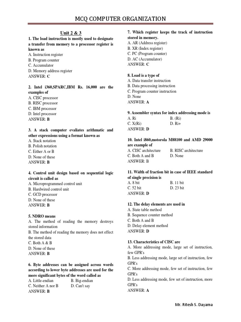 MCQ Unit 2 | PDF | Central Processing Unit | Electronic Design