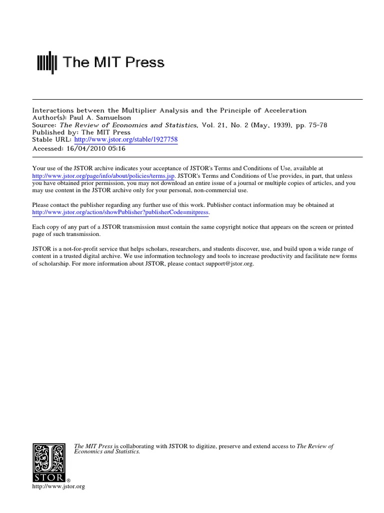 Samuelson Interaction Between Multiplier and Accelerator | PDF | Fiscal Multiplier | Measures Of ...