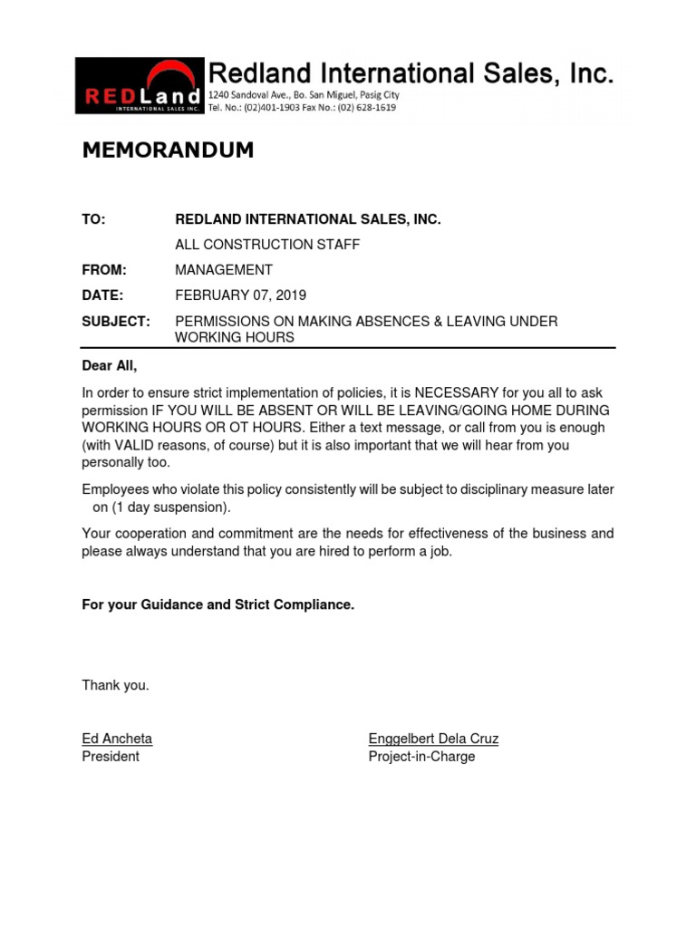 Memorandum-Making Absences | PDF