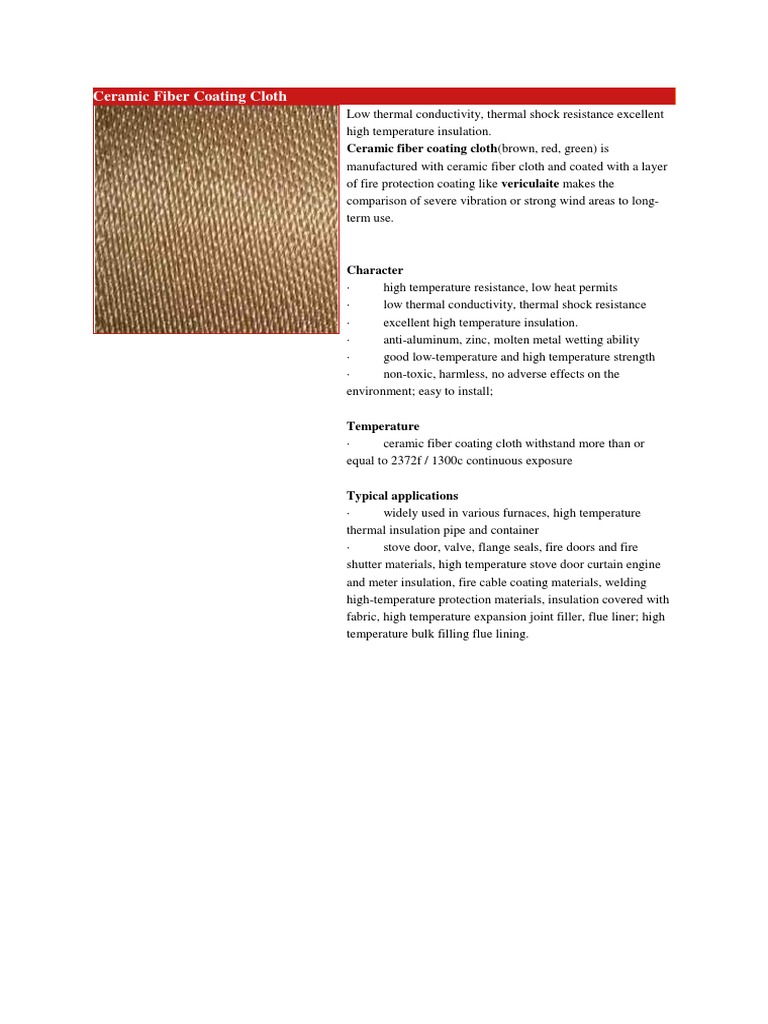 Ceramic Fiber Coating Cloth Guide | PDF