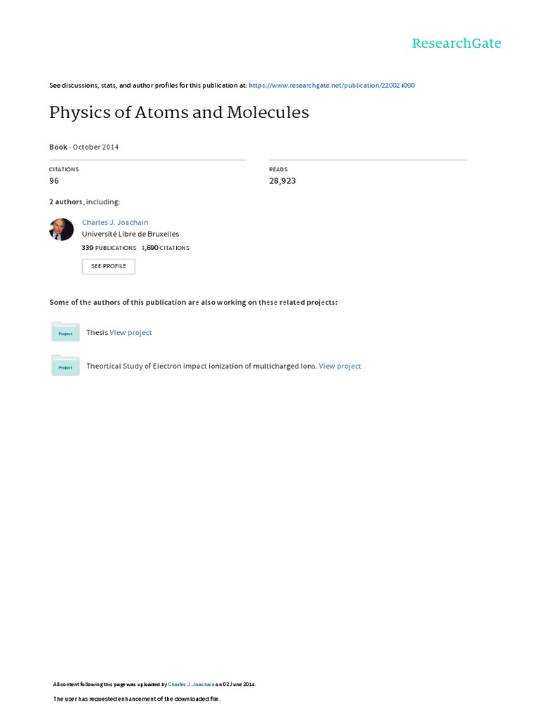 Physics of Atoms & Molecules Book | PDF | Atoms | Spectroscopy