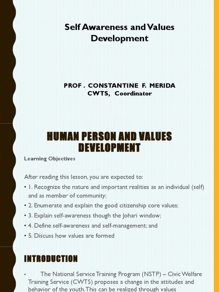 Self Awareness and Values Development | PDF | Self Awareness | Self