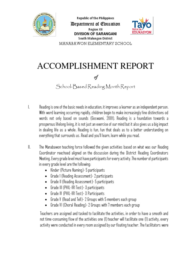 Accomplishment Report: Department of Education | PDF | Education Theory ...