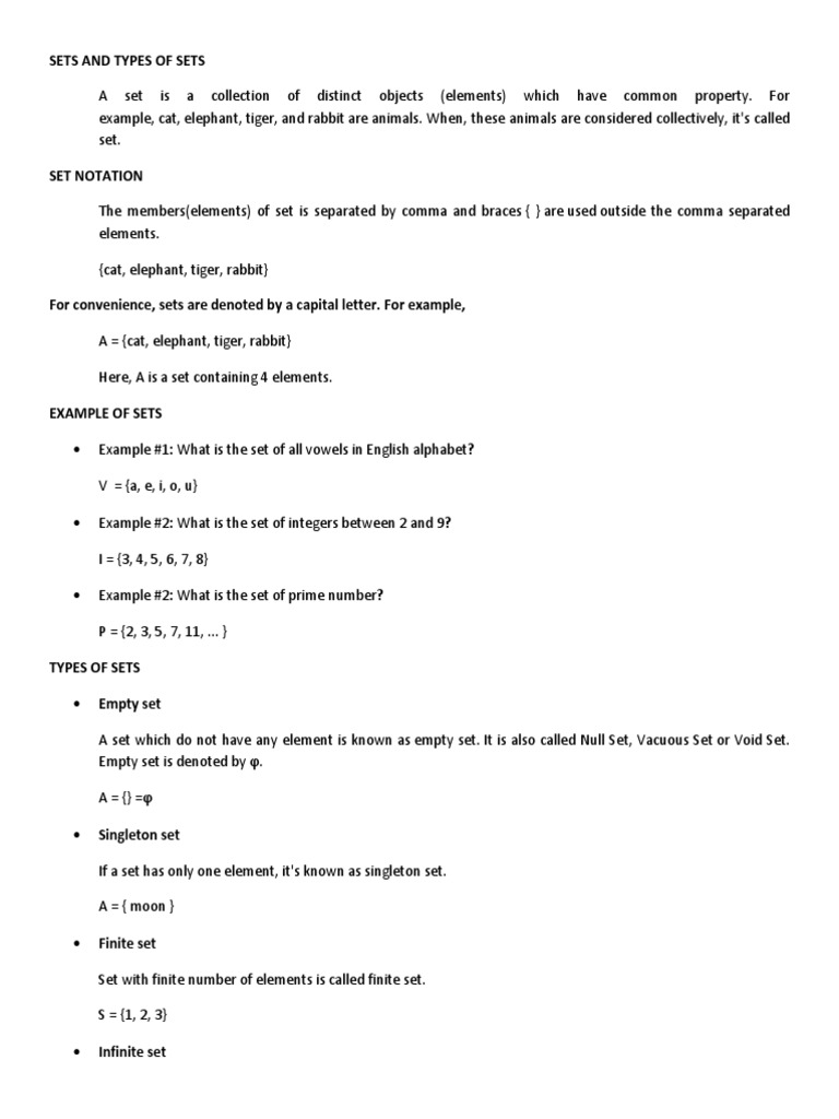 Sets and Types of Sets | Download Free PDF | Empty Set | Set (Mathematics)