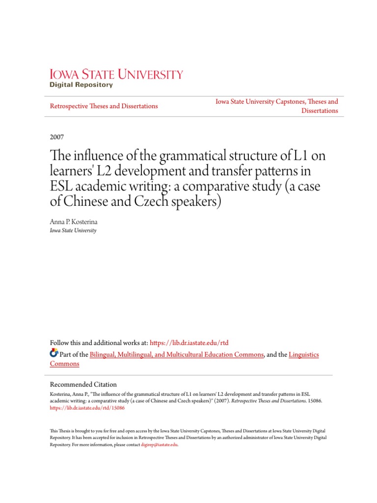 The Influence of The Grammatical Structure of L1 On Learners L2 PDF | PDF | Second Language ...
