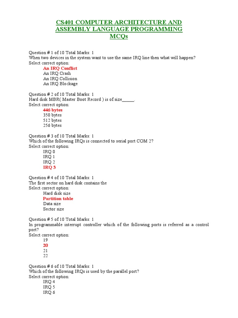 Solved MCQs of CS401 PDF | PDF | Assembly Language | Random Access Memory