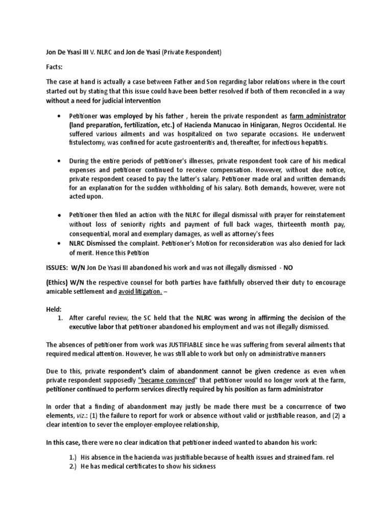 Ysasi III V NLRC Digest | PDF | Employment | Lawsuit