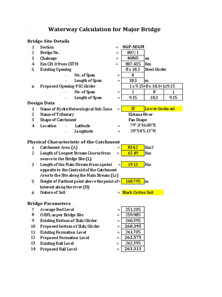 Waterway Calculation For Major Bridge | PDF | Geography | Hydrology