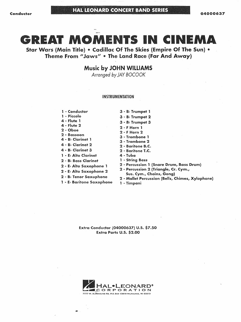 Concert Band Great Moments in Cinema John Williams Arr Jay Bocook | PDF