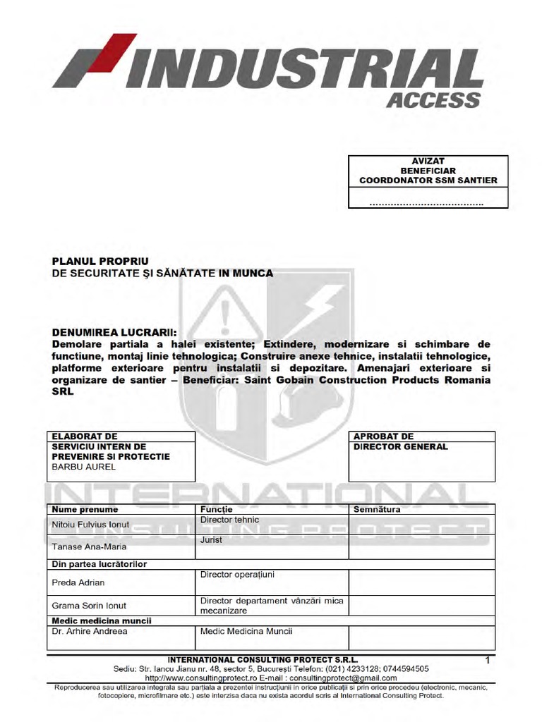 Plan Propriu SSM - Santier Isover | PDF