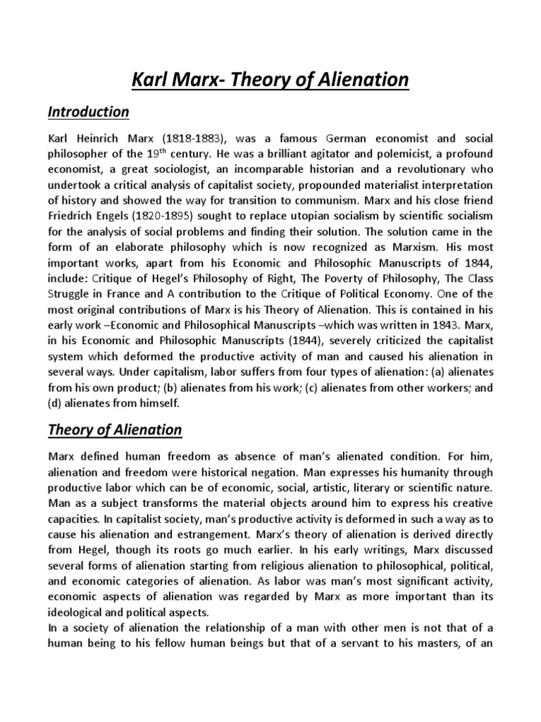 Karl Marx-Theory of Alienation | PDF | Marx's Theory Of Alienation ...