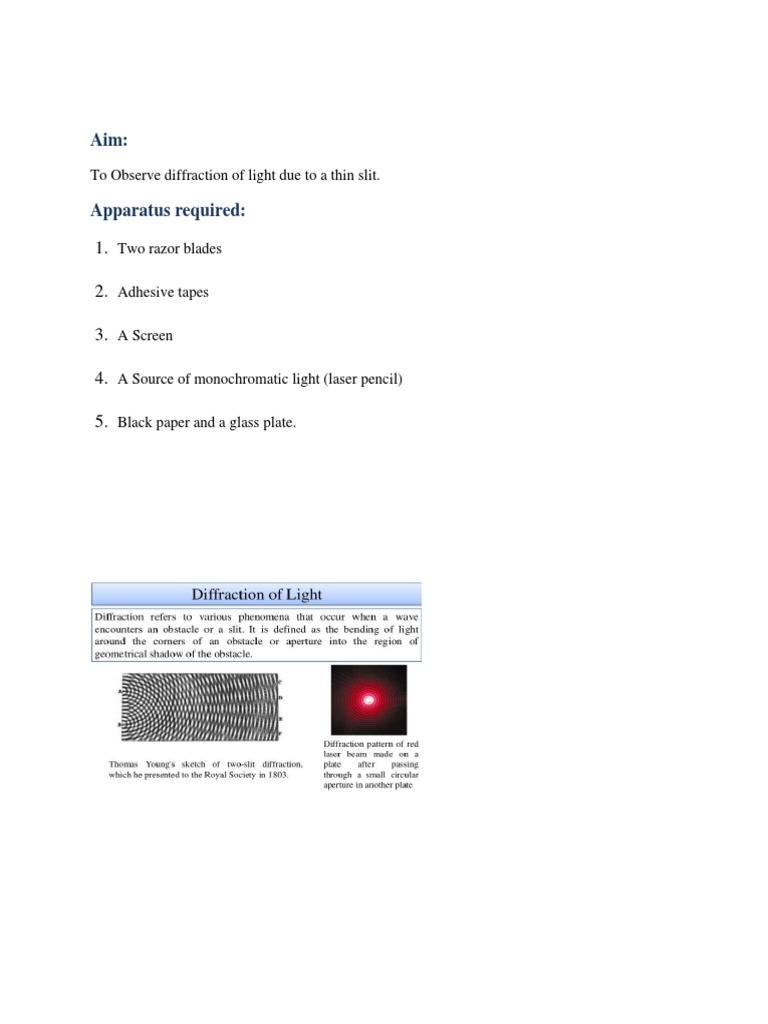To Observe Diffraction of Light Due To A Thin Slit | PDF