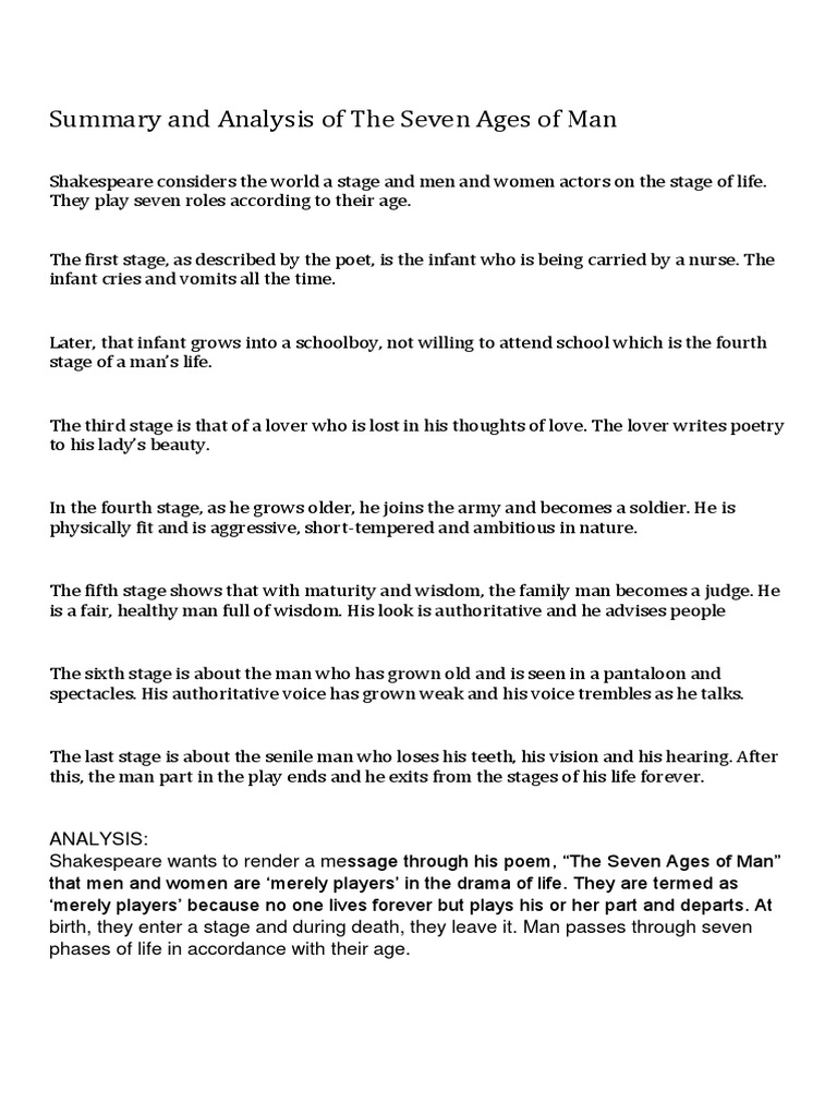 Summary and Analysis of The Seven Ages of Man | PDF