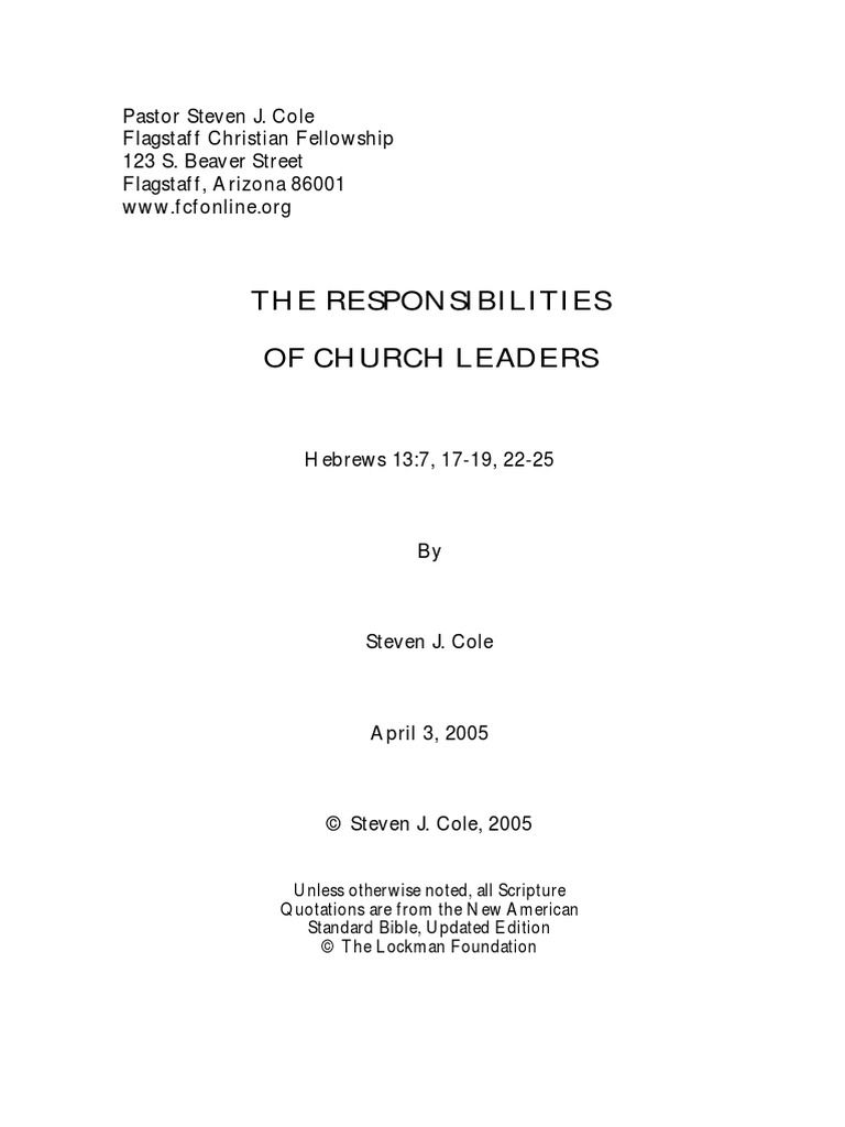 Responsibilities of The Church Leaders | PDF | Elder (Christianity ...