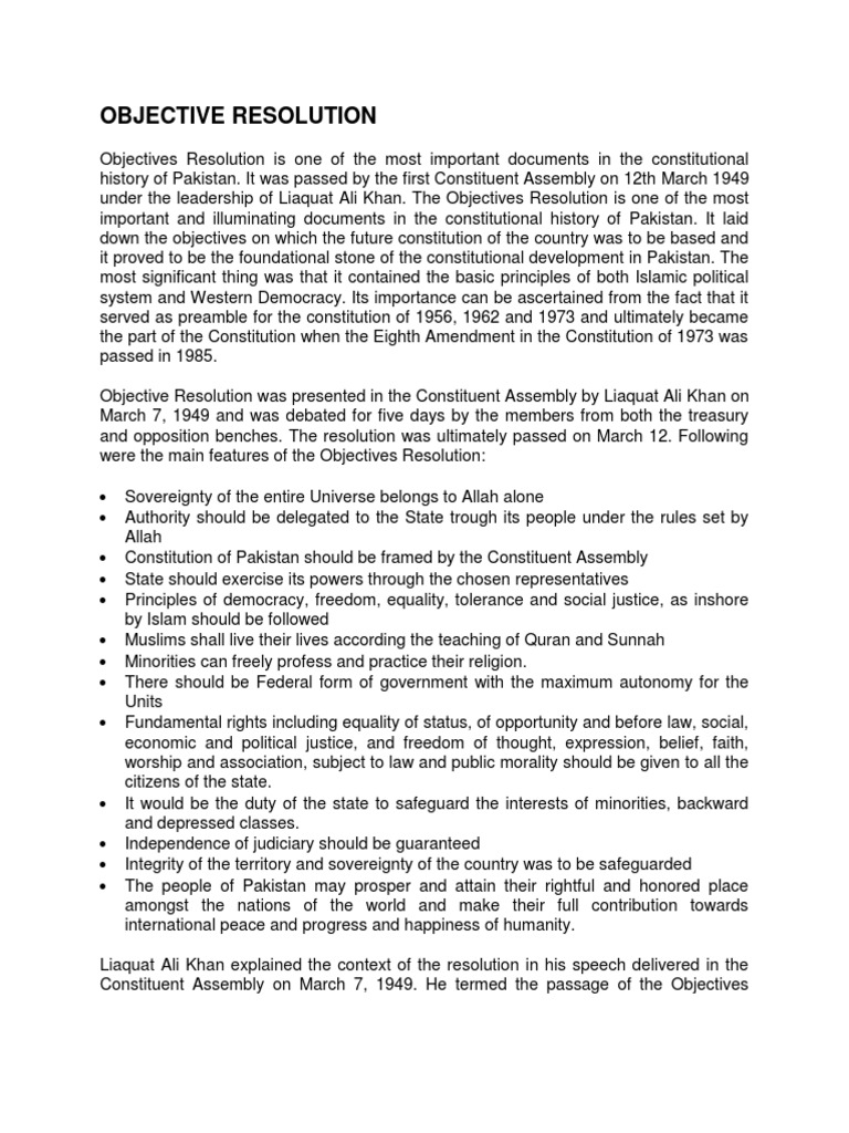 Objective Resolution | PDF | Pakistan Movement | Constitution