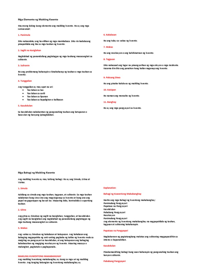 Mga Elemento NG Maikling Kwento | PDF