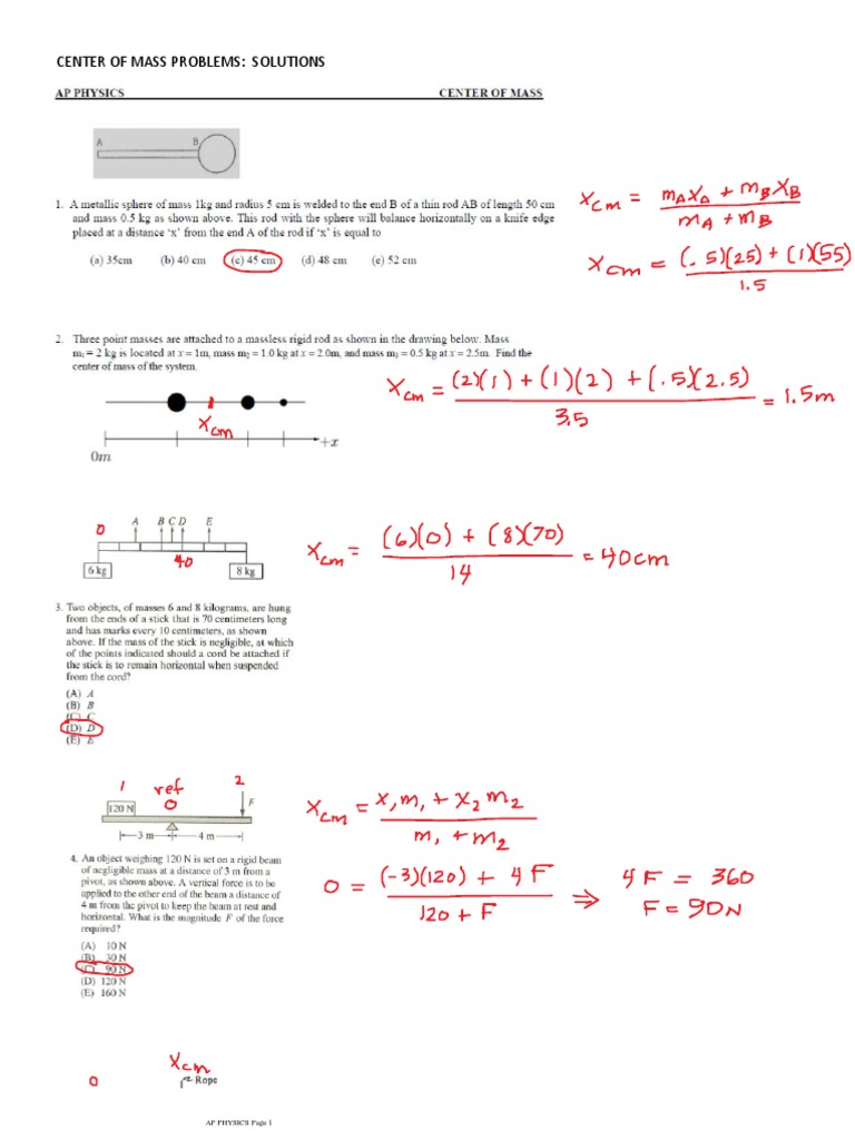 Center of Mass Problems Solutions PDF | PDF