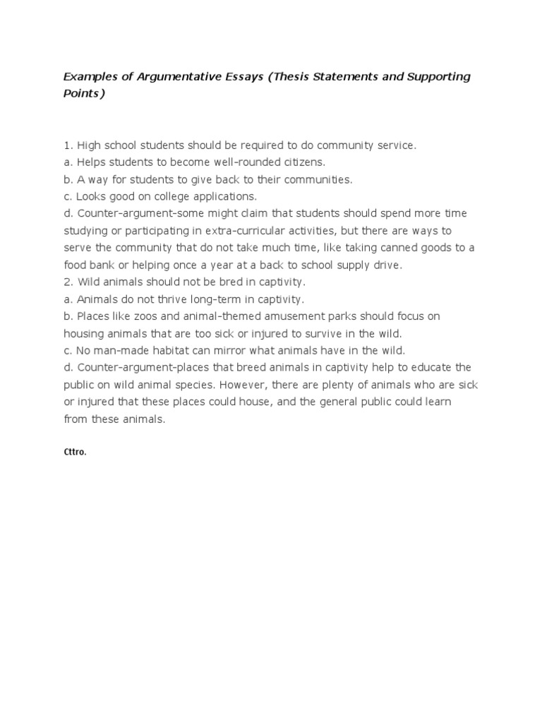 Argumentative Essay Examples & Thesis Points | PDF