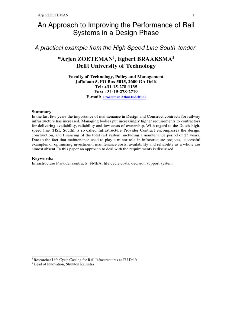 An Approach To Improving The Performance of Rail Systems in A Design ...