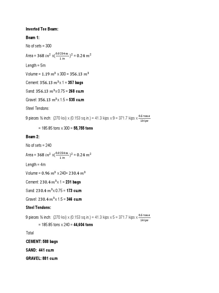 Inverted Tee Beam: Beam 1:: (270 Ksi) X (0.153 SQ - In.) 41.3 Kips X 9 ...