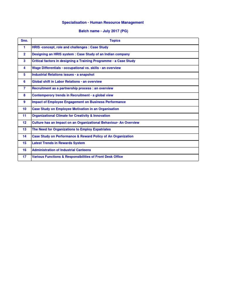 Special Topics in Human Resource Management: Case Studies and Trends in ...
