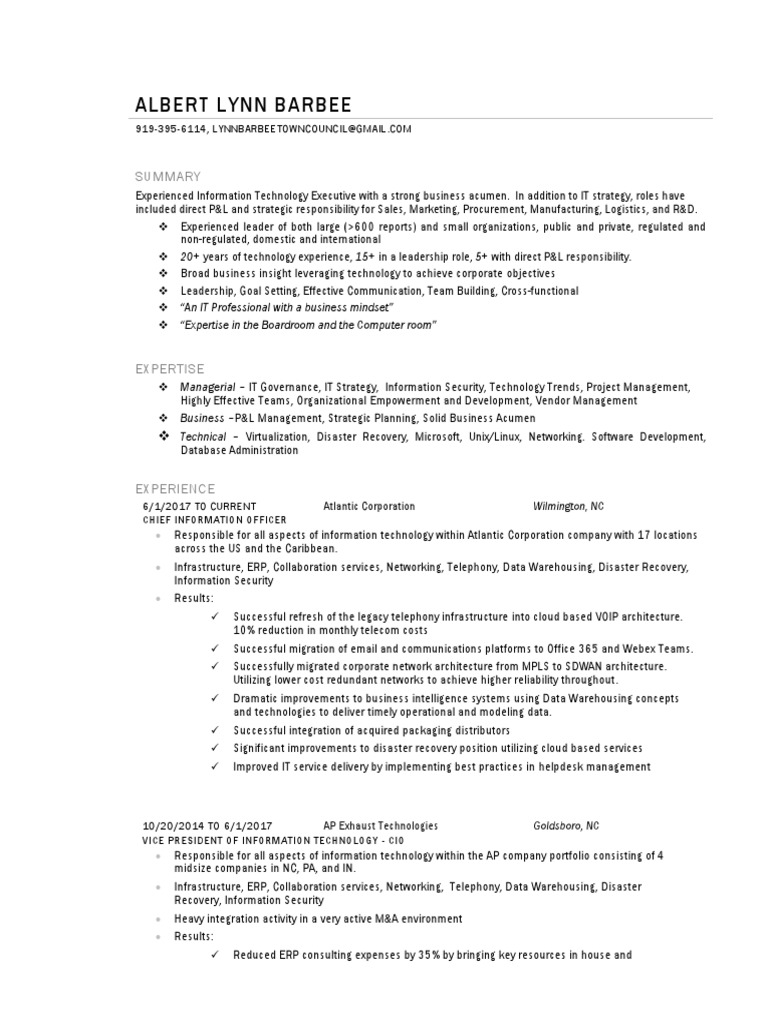 Lynn Barbee Resume - Town Council Carolina Beach | PDF | Virtualization ...