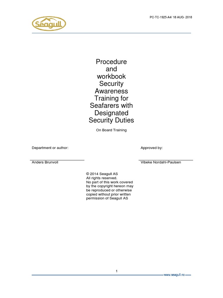 Security Duties-Procedure and Workbook AUG2018 | PDF | Sea Captain ...