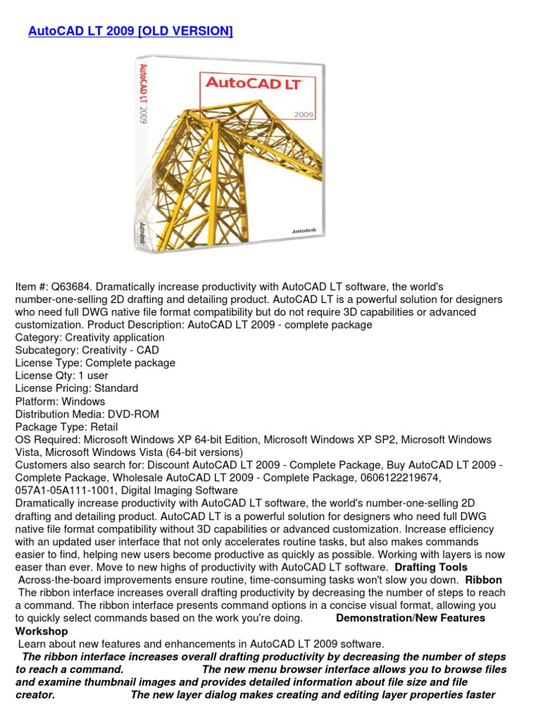 Autocad Lt 2009 [Old Version] | Auto Cad | Operating System Families
