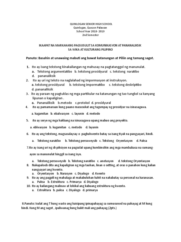 4th Exam Quarter Pananaliksik | PDF