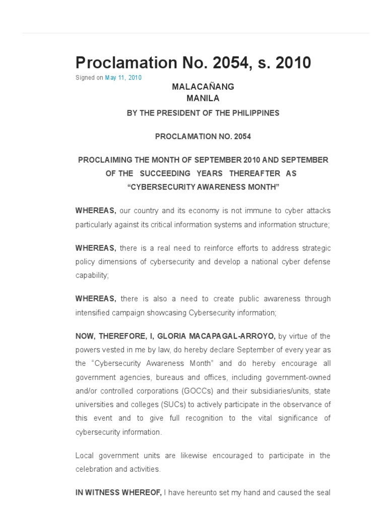 Proclamation No. 2054, S 2010 | PDF