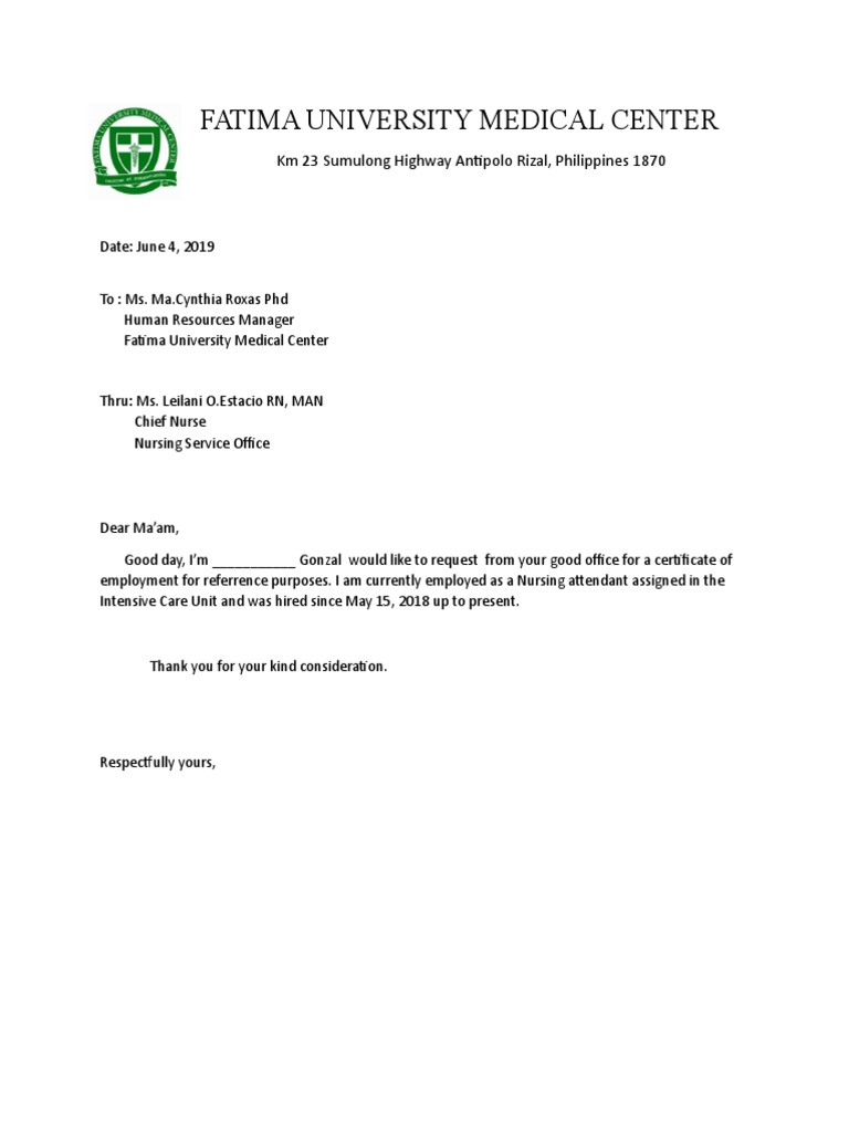 Sample Request For COE 2 | PDF | Employment | Health Care