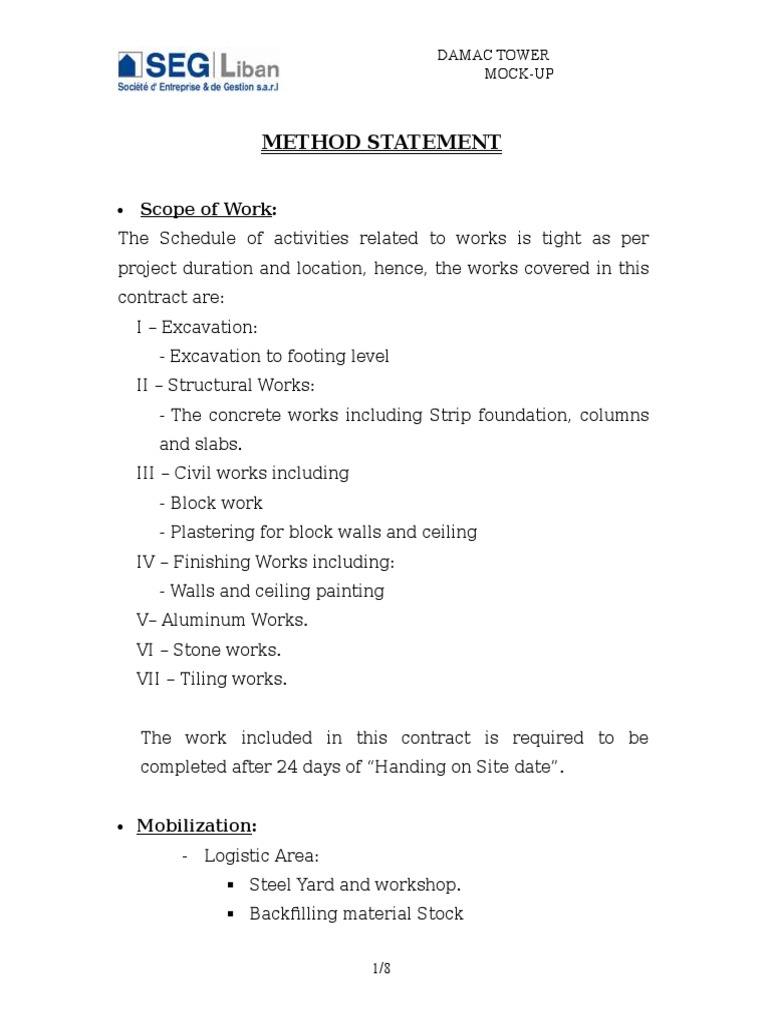 Method Statement: Scope of Work | PDF | Concrete | Architectural Design