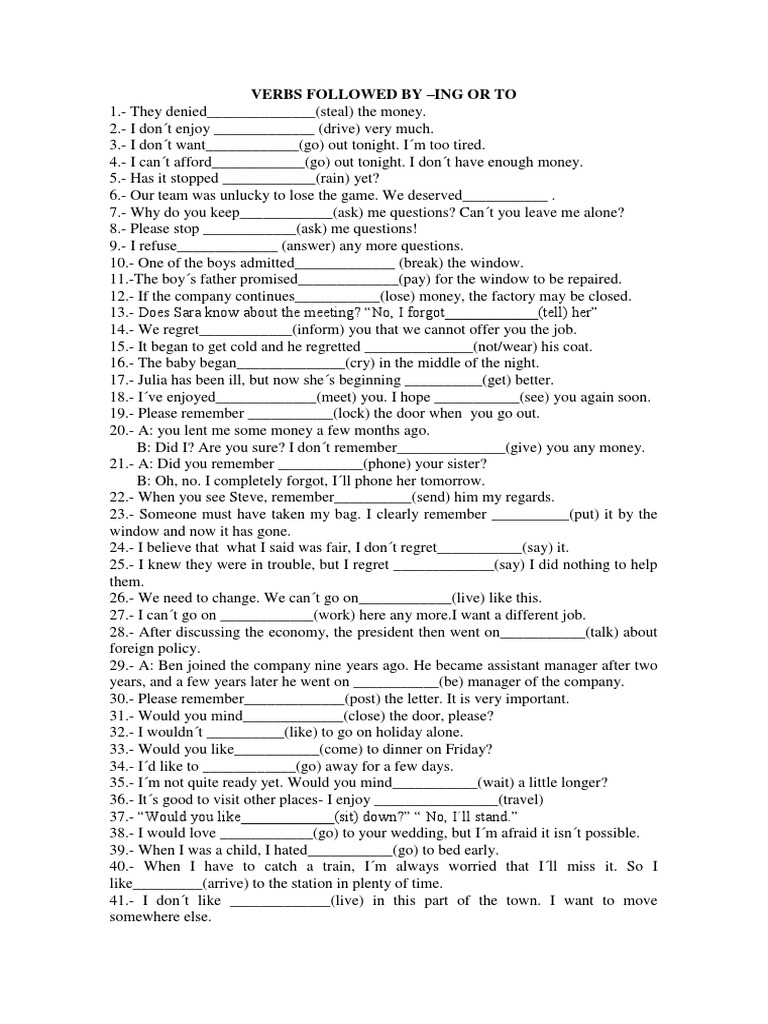 Verbs Followed by - Ing or To | PDF