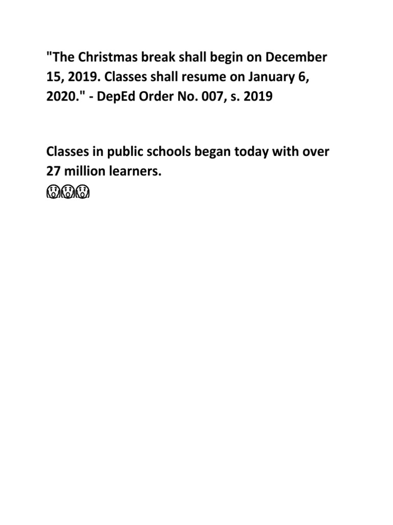 The Christmas Break Shall Begin On December 15 | PDF | Christmas