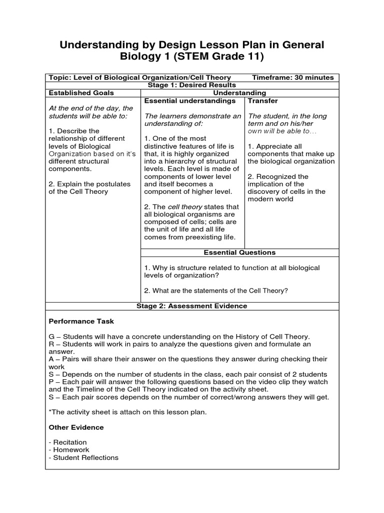 Understanding By Design Lesson Plans Lesson Plan Template Free