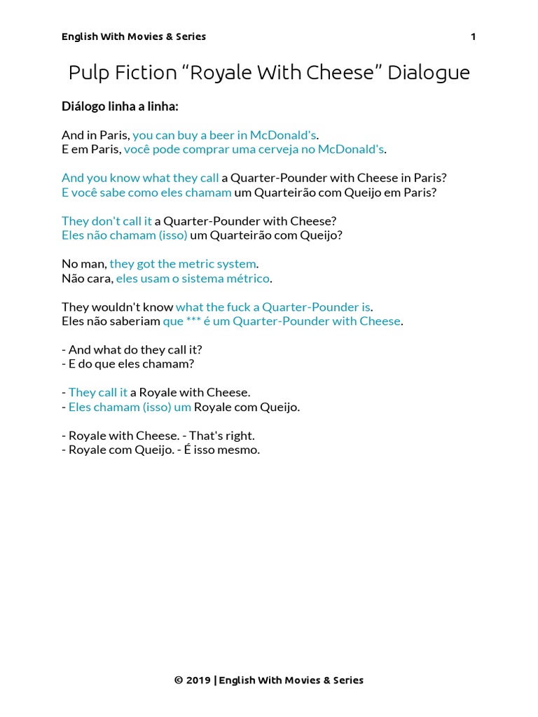 PDF Pulp Fiction Royale With Cheese Dialogue | PDF | Lifestyle